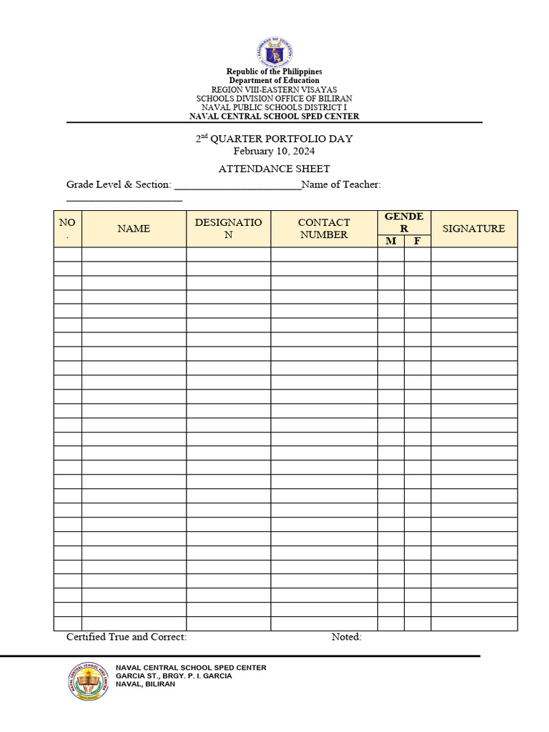 Attendance Sheet 2nd Quarter Portfolio Day | PDF