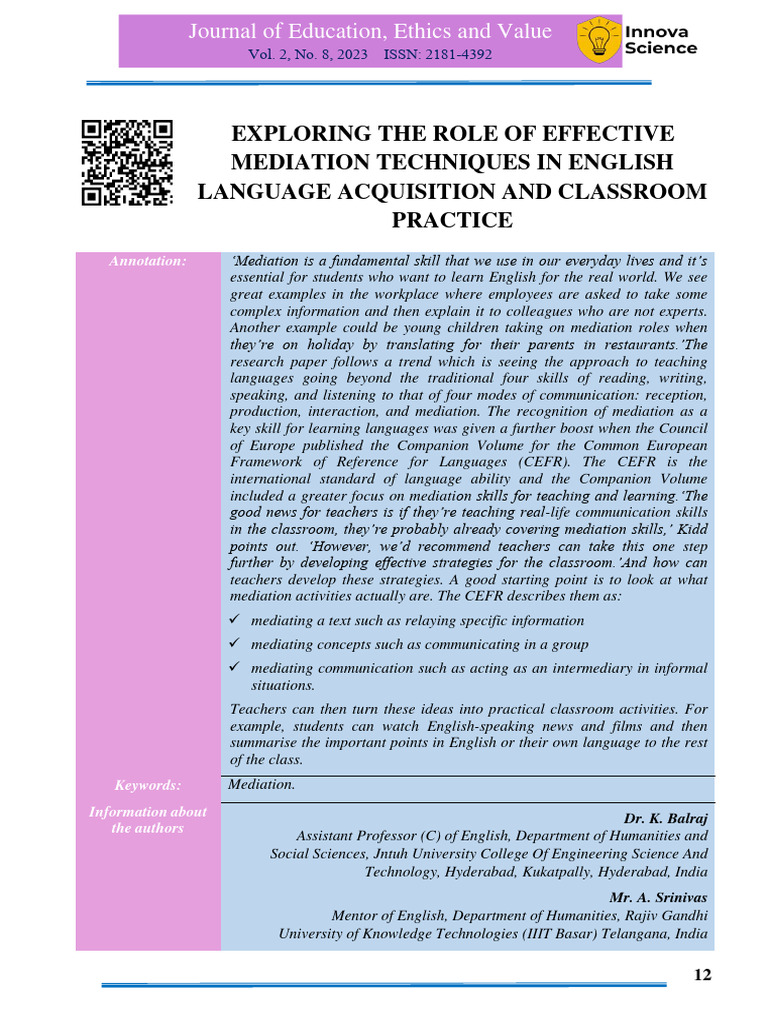 Exploring The Role of Effective Mediatio | PDF | Language Education | Language Acquisition