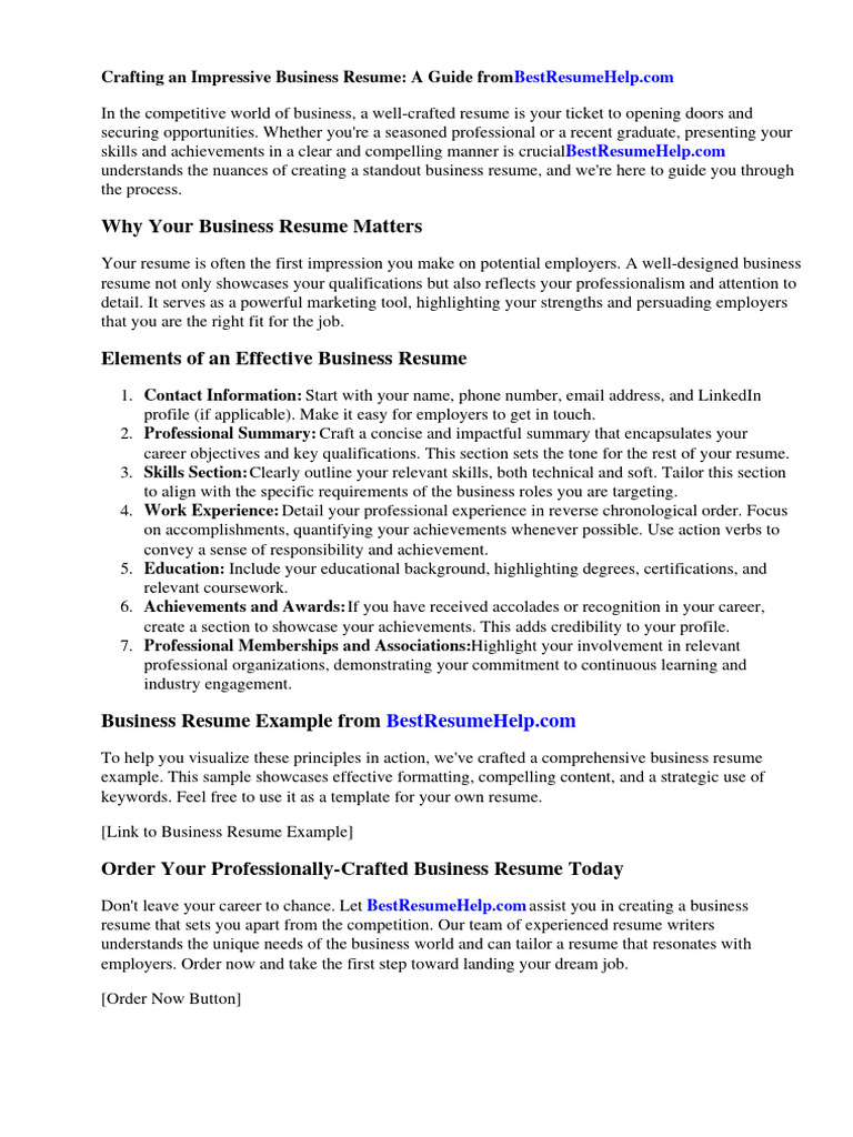 Business Resume Example | PDF | Résumé | Marketing