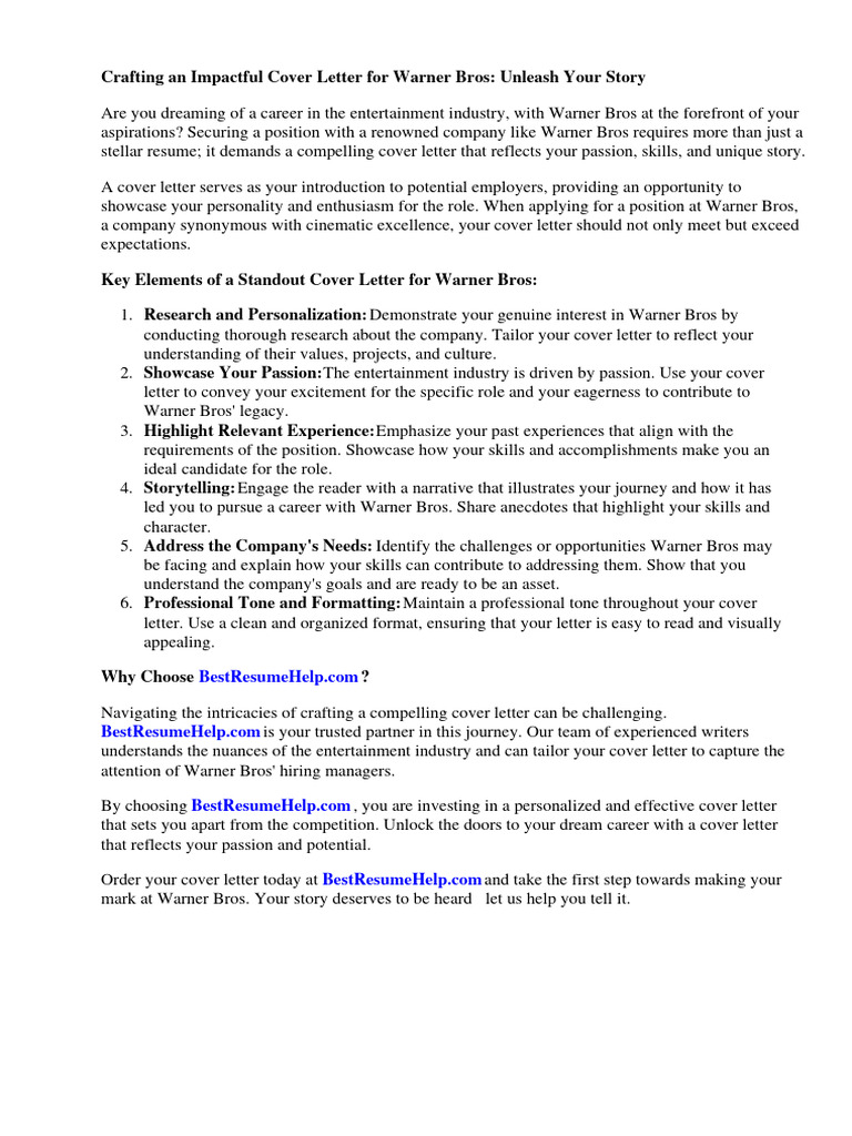 Cover Letter For Warner Bros | PDF | Résumé