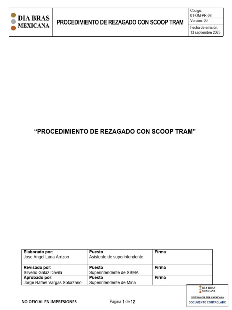 Procedimiento de Rezagado con Scoop Tram | PDF | Minería | Camión