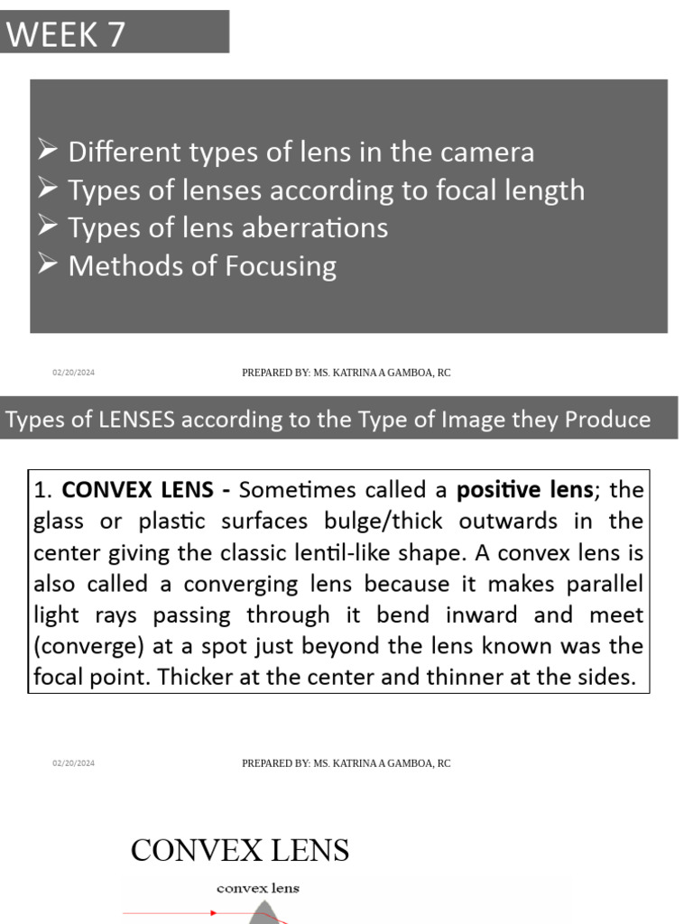 WEEK 7 TOPIC (Different Lenses & Methods of Focusing) | PDF | Camera ...