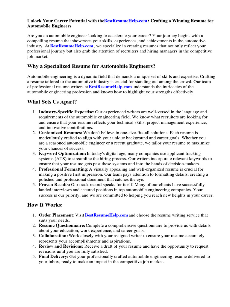 Automobile Engineer Resume | Download Free PDF | Résumé | Auto Mechanic