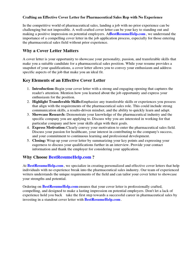 Pharmaceutical Rep Cover Letter