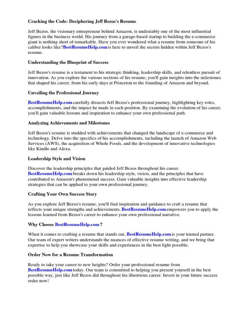 Jeff Bezos Resume | Download Free PDF | Business