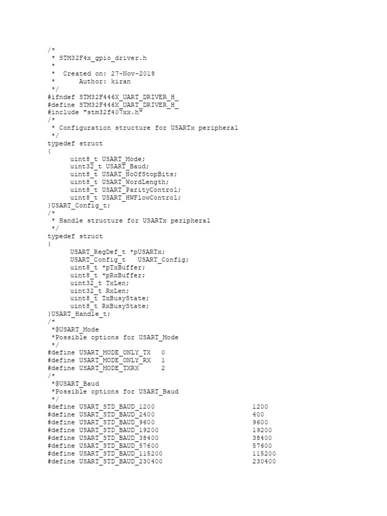 stm32f407xx Usart Driver.h | PDF | Computer Programming | C++