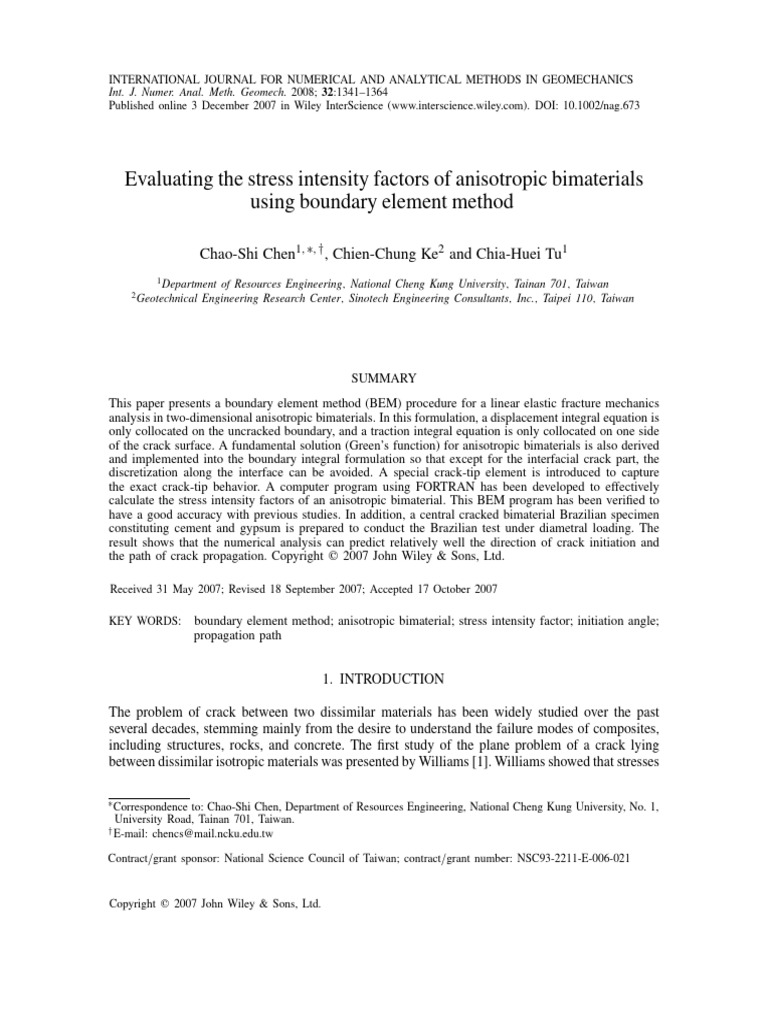 Evaluating The Stress Intensity Factors of Anisotropic Bimaterials Using Boundary Element Method ...