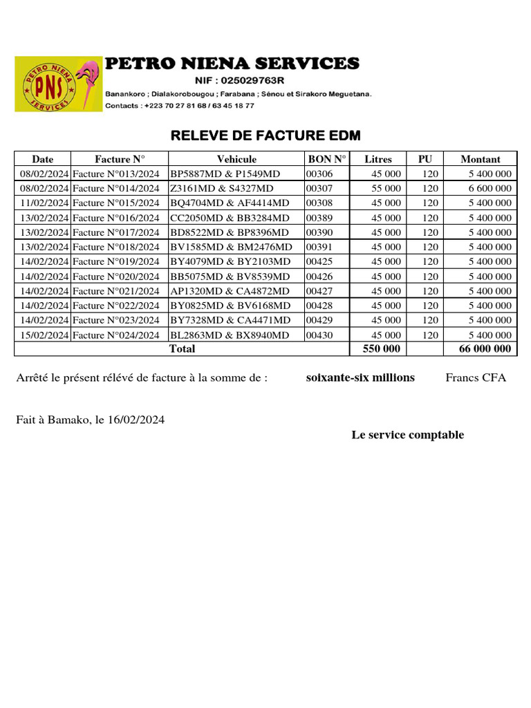 Relevé de Factures EDM 2024 | PDF
