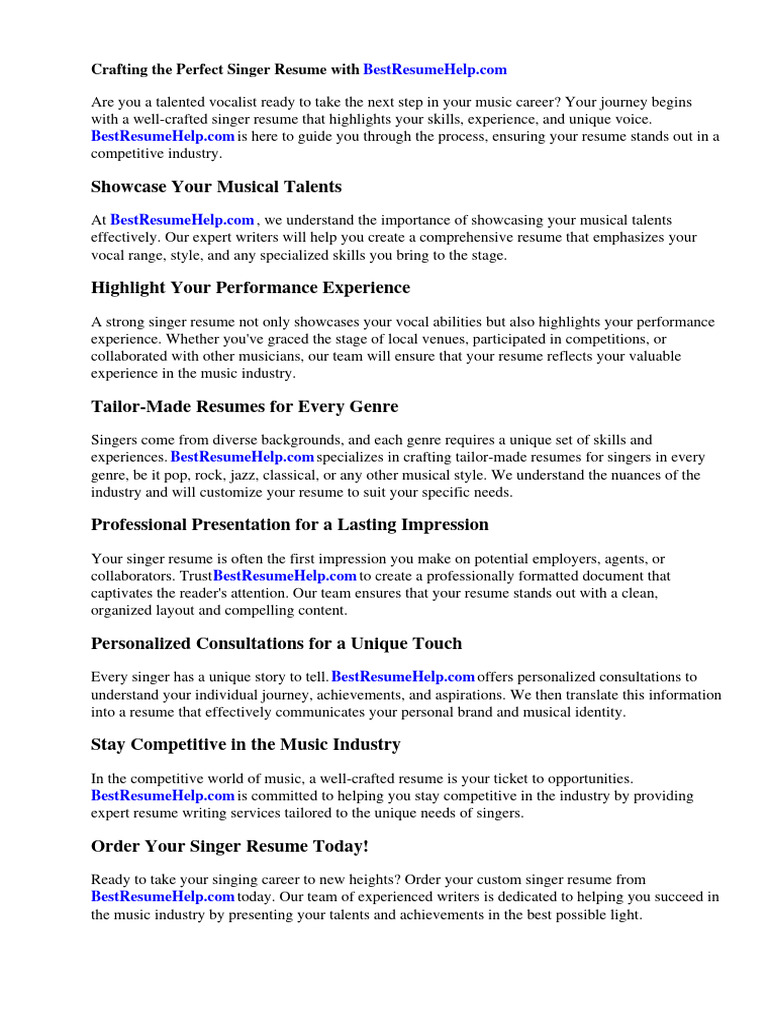 Singer Resume | PDF | Résumé | Singing