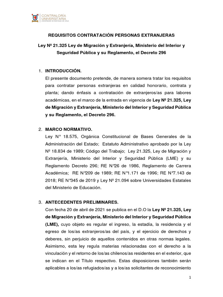 Requisitos para Contratar Extranjeros | PDF | Visa de viaje | Chile