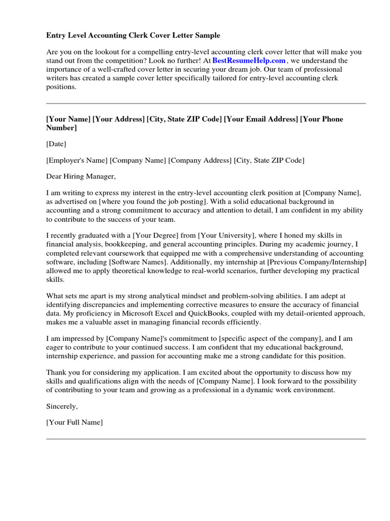 Entry Level Accounting Clerk Cover Letter Sample | PDF | Résumé ...