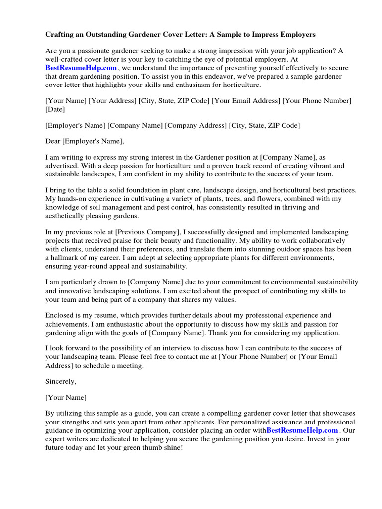 Gardener Cover Letter Sample | PDF | Résumé | Horticulture
