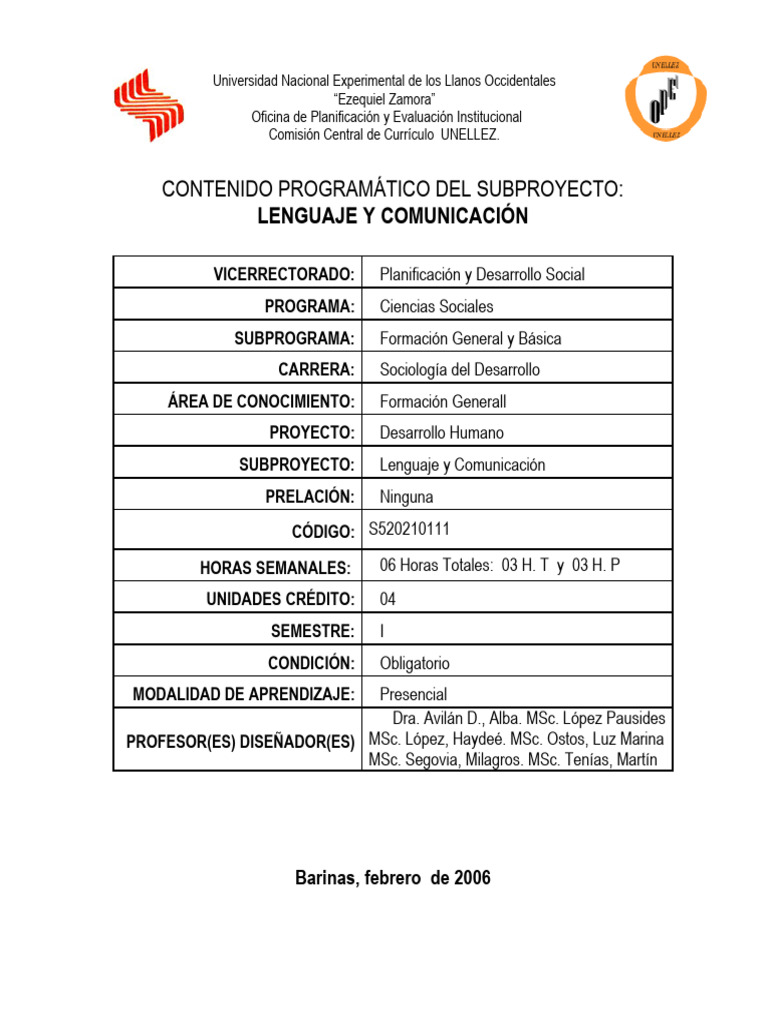 Contenido Programático Del Subproyecto:: Lenguaje Y Comunicación | PDF | Comunicación ...