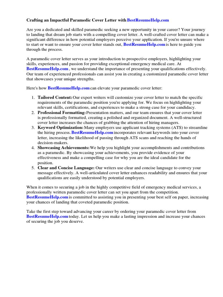 Paramedic Cover Letter | PDF | Emergency Medical Technician | Paramedic