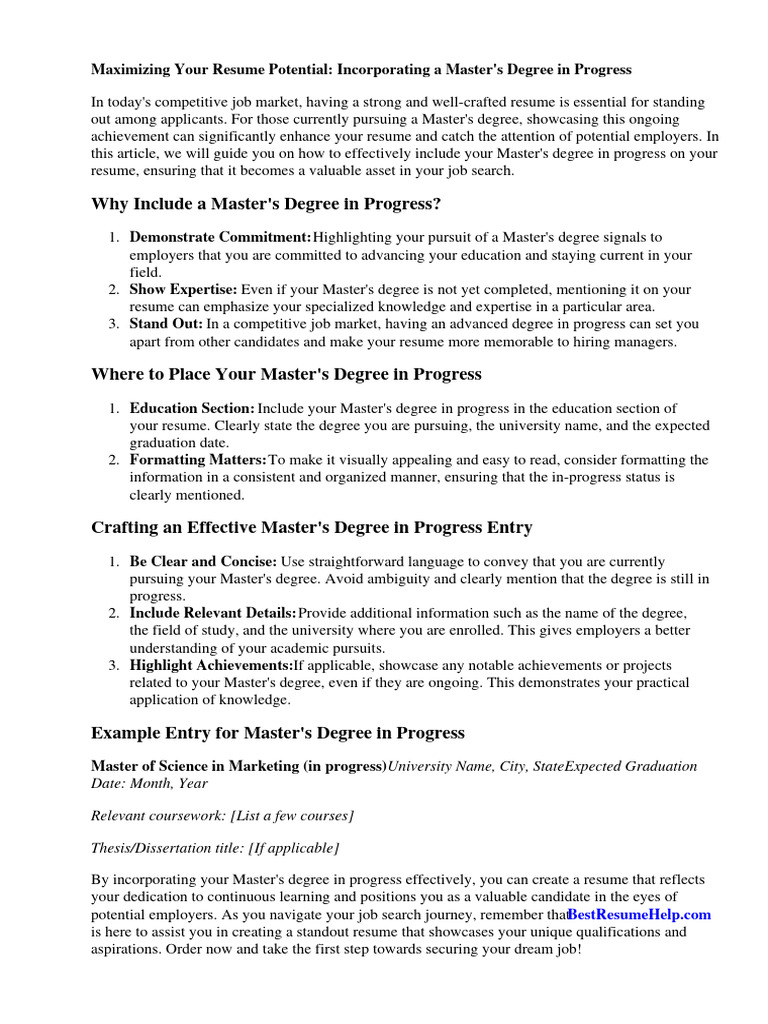 How To Put MasterS Degree in Progress On Resume | PDF | Résumé | Academic Degree