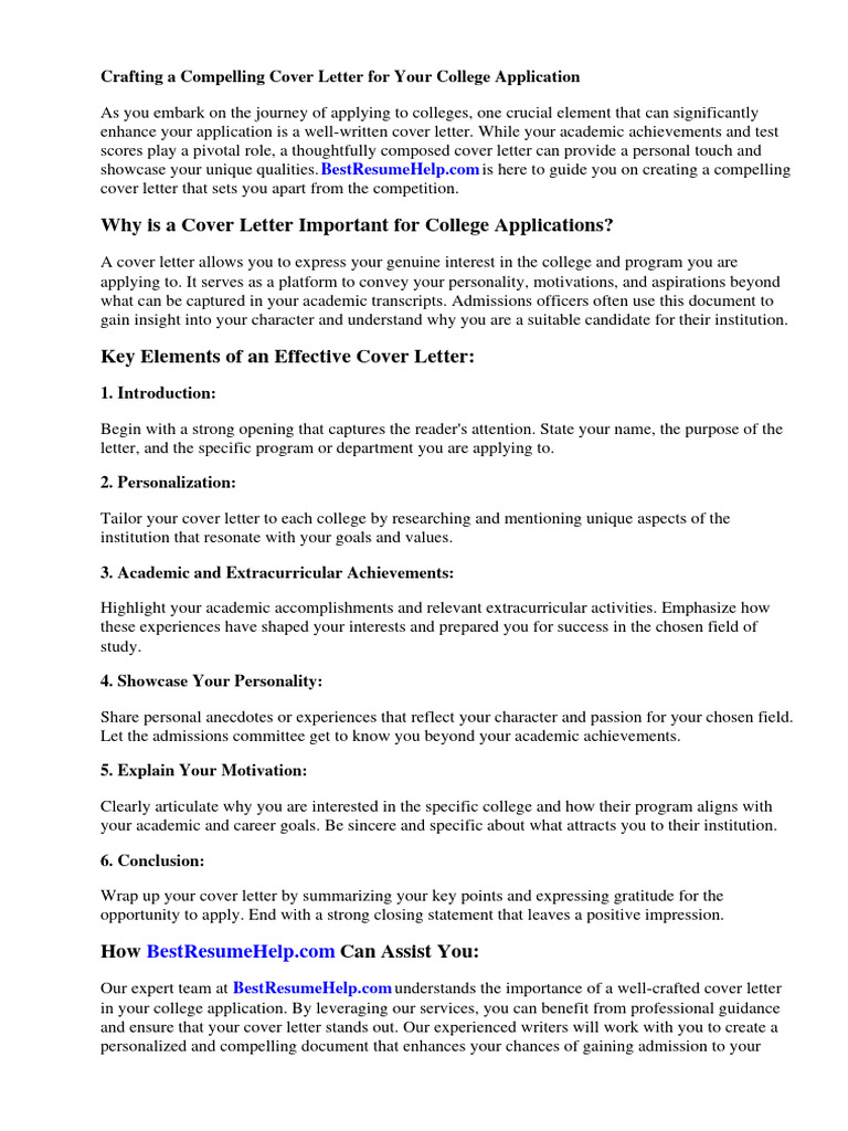 Cover Letter For College Application | PDF | Résumé | Experience