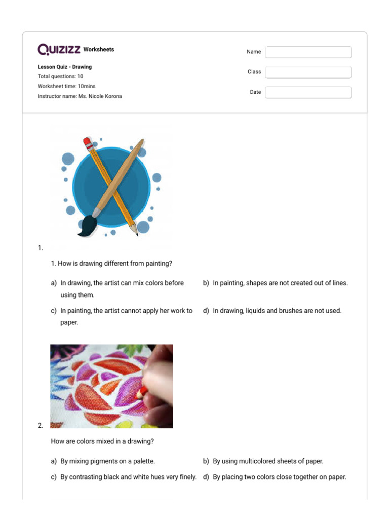 Quizizz - Lesson Quiz - Drawing | PDF | Drawing | Paintings