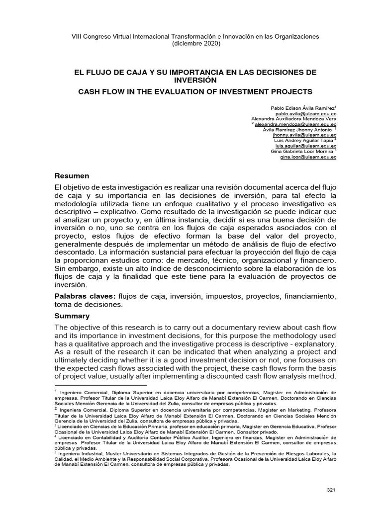 Flujo de Caja y Su Importancia en Las Decisiones de Inversion | PDF | Flujo de efectivo ...