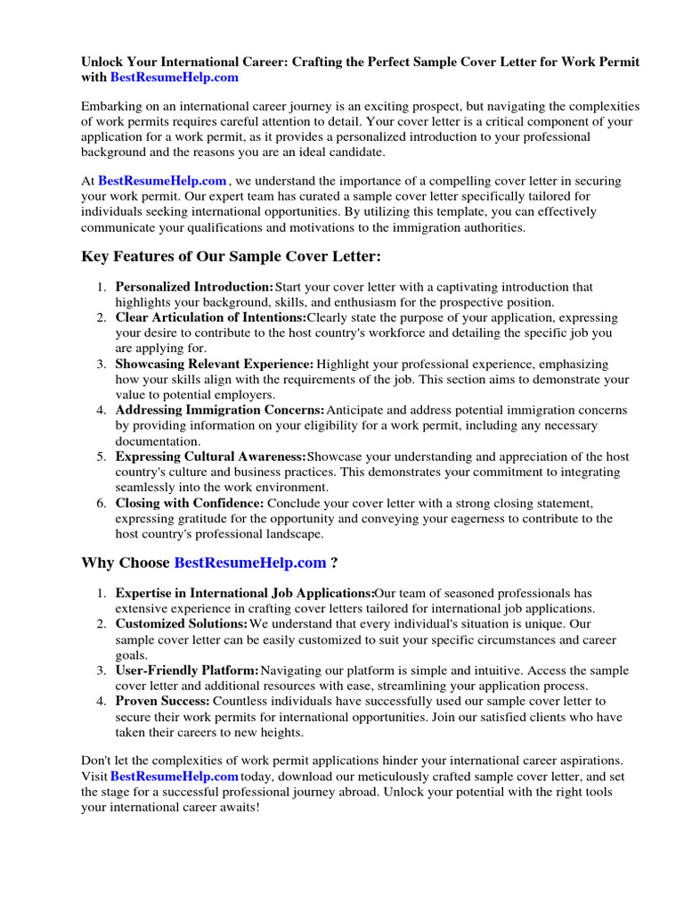 Sample Cover Letter For Work Permit Application | PDF | Résumé | Travel ...