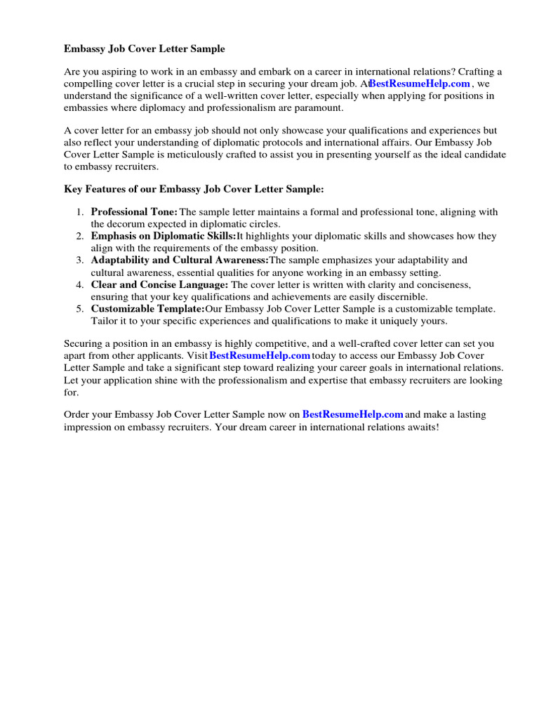 Embassy Job Cover Letter Sample | PDF | Résumé | Internship