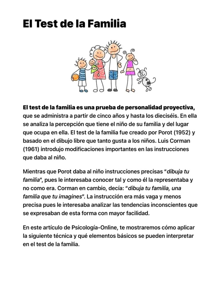 TEST de la FAMILIA - Interpretación de Dibujos Infantiles | PDF