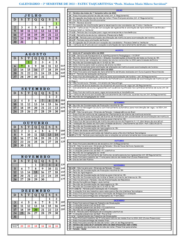 Calendário Acadêmico 2º Semestre 2023 | PDF | Educação à distância | Brasil