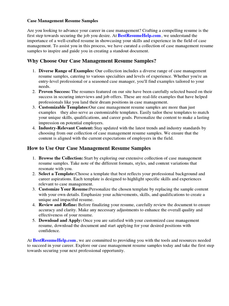 Case Management Resume Guide | PDF | Nursing | Regulatory Compliance