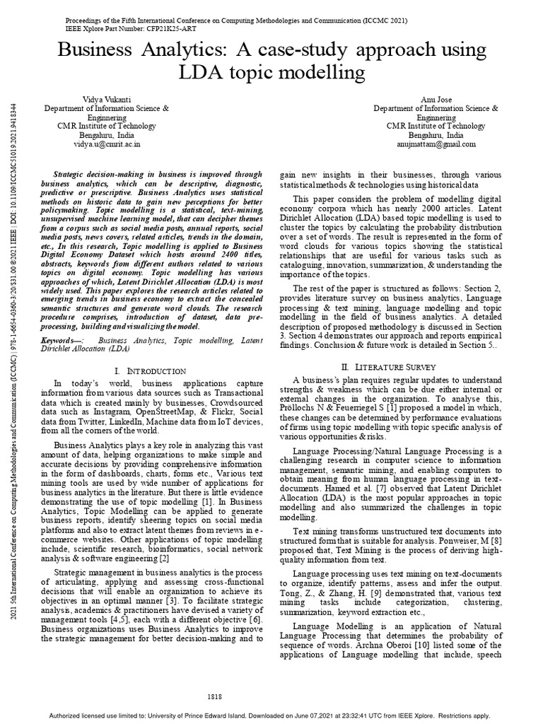Business Analytics (A Case-Study Approach Using LDA Topic Modeling ...