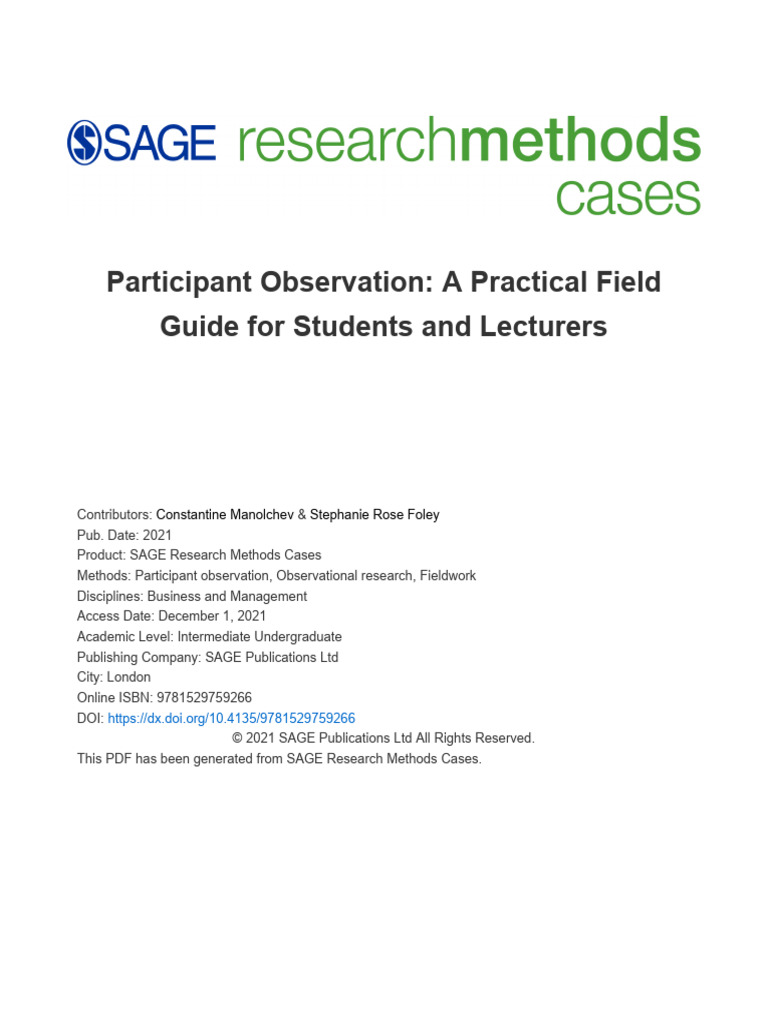 Participant Observation Guide for Students | PDF | Methodology | Data