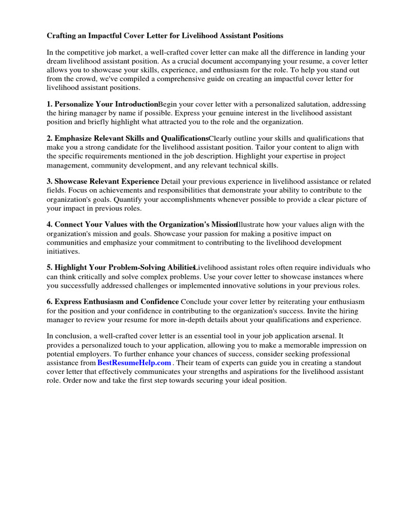 Cover Letter Tips for Livelihood Assistants | PDF | Résumé
