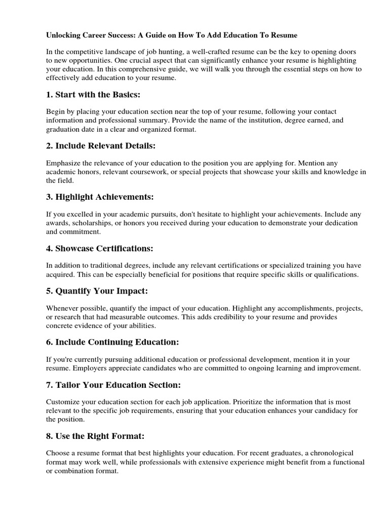 How To Add Education To Resume | PDF | Résumé | Recruitment