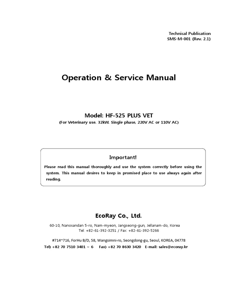 EcoRay HF-525 PLUS VET Manual | PDF | Radiation Protection | X Ray