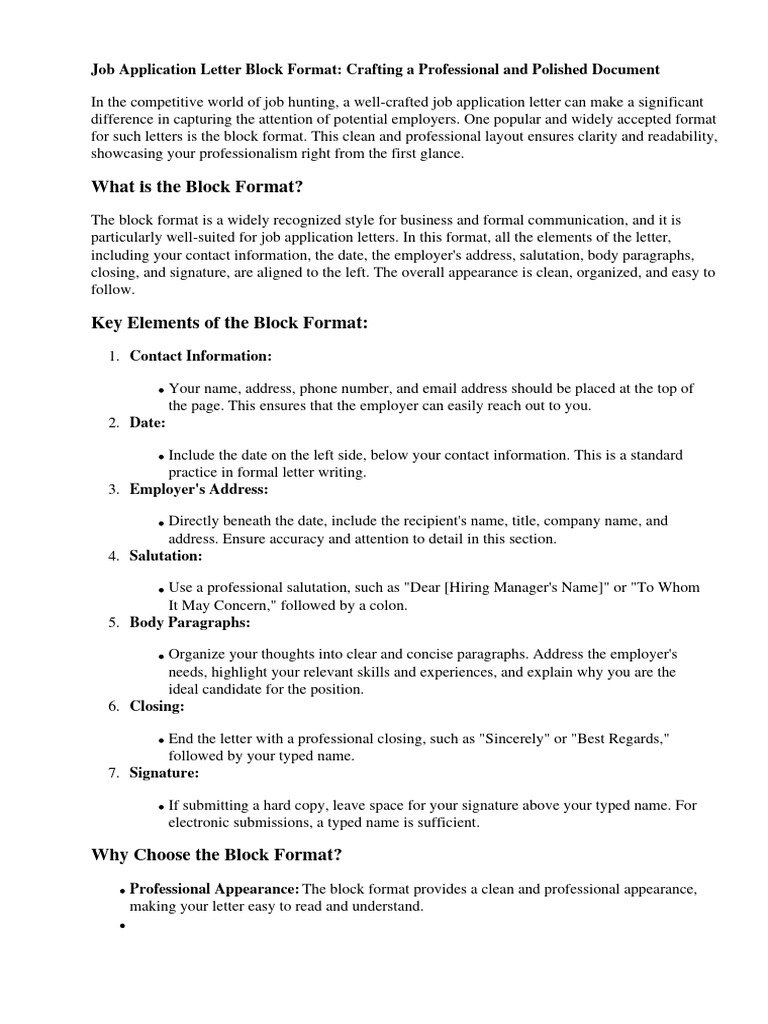Full Block Format for Job Applications | PDF