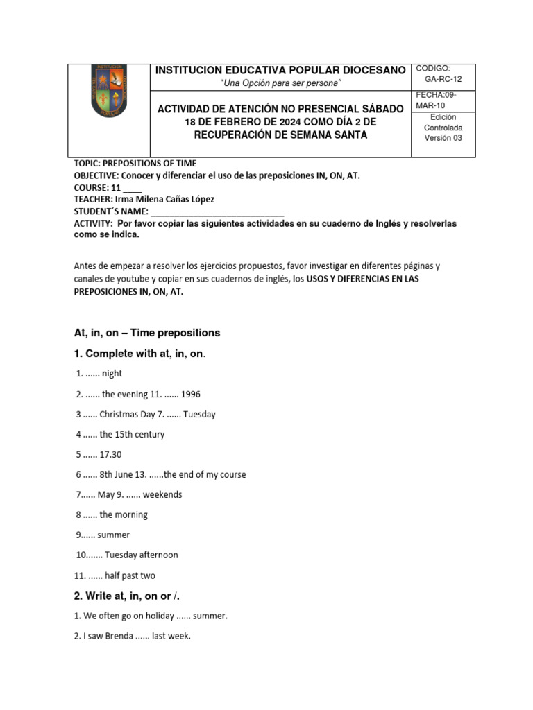 Taller de Ingles | PDF | Workweek And Weekend | Working Time