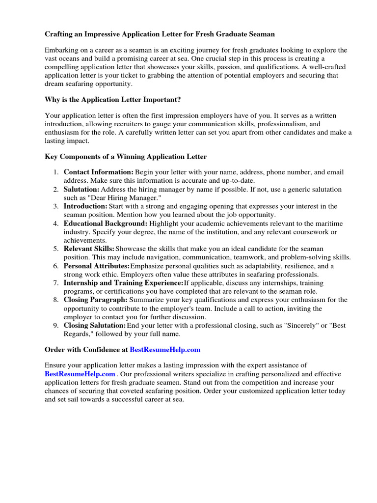 Sample Application Letter For Fresh Graduate Seaman | Download Free PDF ...