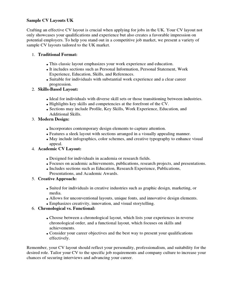 Sample CV Layouts Uk | PDF | Résumé | Page Layout