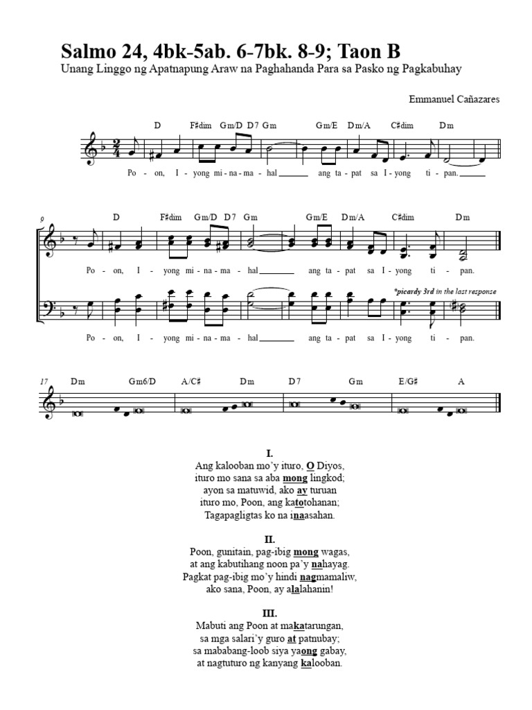 Salmo 24, 4bk-5ab. 6-7bk. 8-9; Taon B (Unang Linggo ng Apatnapung Araw na Paghahanda Para sa ...