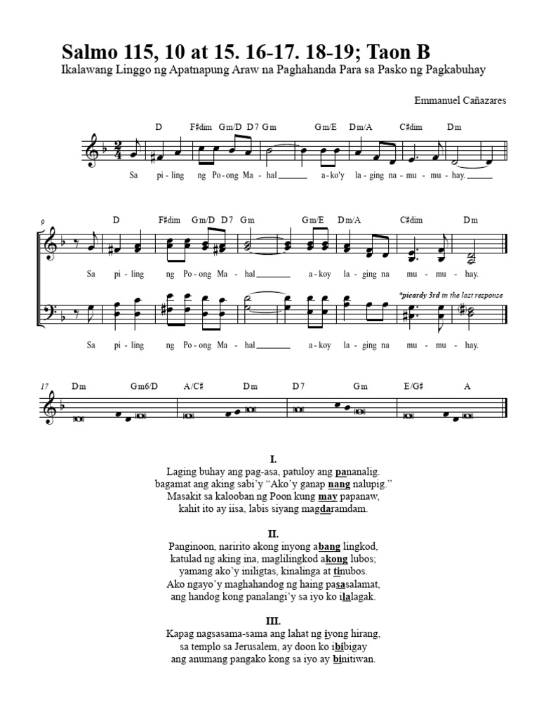Salmo 115, 10 at 15. 16-17. 18-19; Taon B (Ikalawang Linggo ng ...