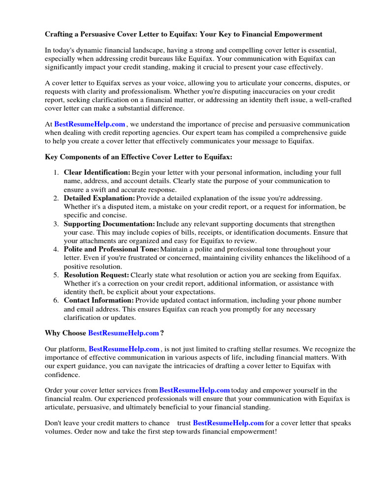 Cover Letter To Equifax | PDF | Credit History | Credit Bureau