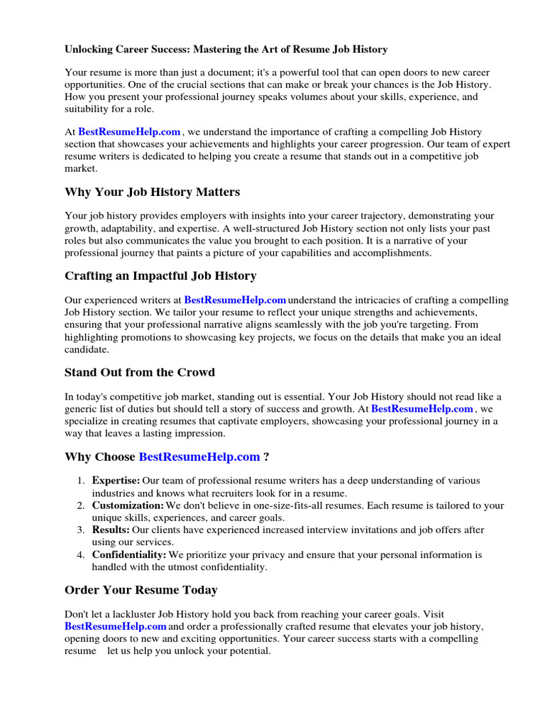 Resume Job History | Download Free PDF | Résumé