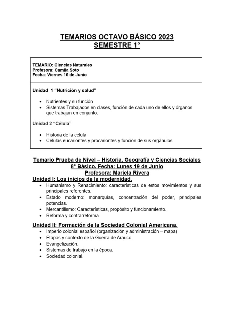 Temarios Octavo Básico 2023 | PDF | Factorización | Matemáticas