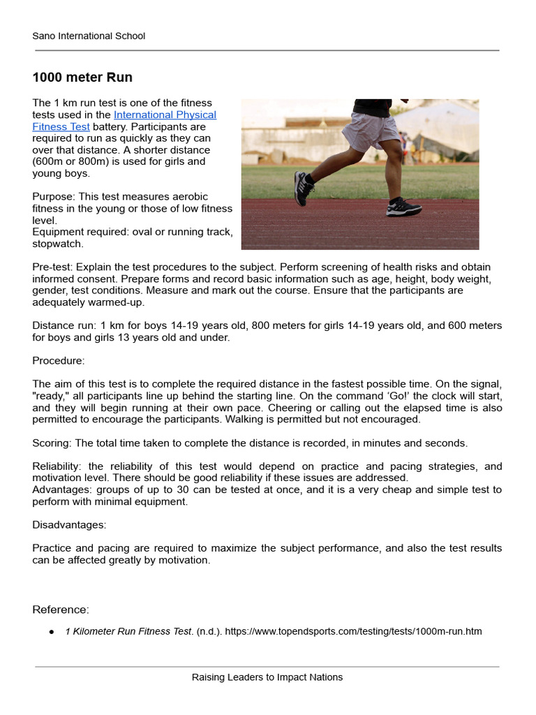 1 km Run Test Overview and Guidelines | PDF