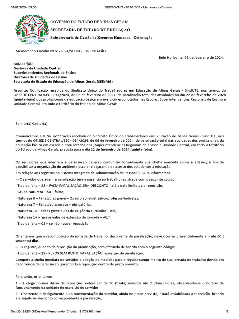 Memorando-Circular Nº 51-2024-SEE-SG - ORIENTAÇÃO | Download grátis PDF ...