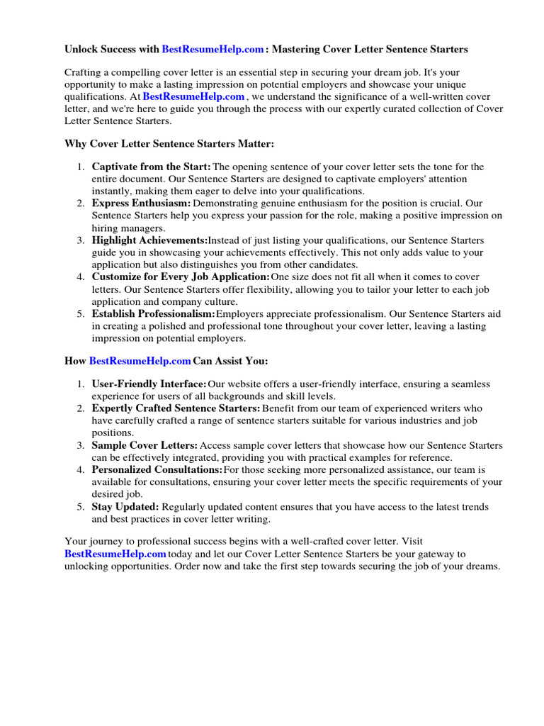 Cover Letter Sentence Starters | PDF | Résumé | Recruitment