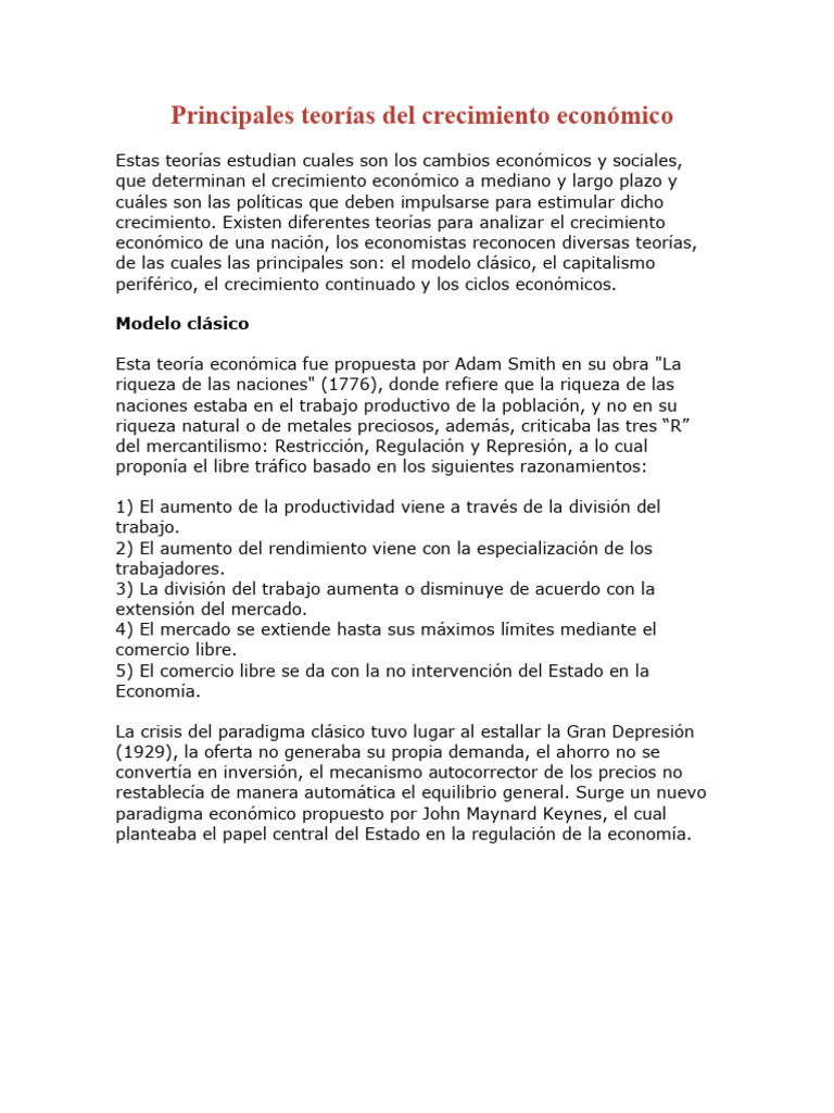 Principales Teorías Del Crecimiento Económico | PDF | Ciclo comercial | Capitalismo