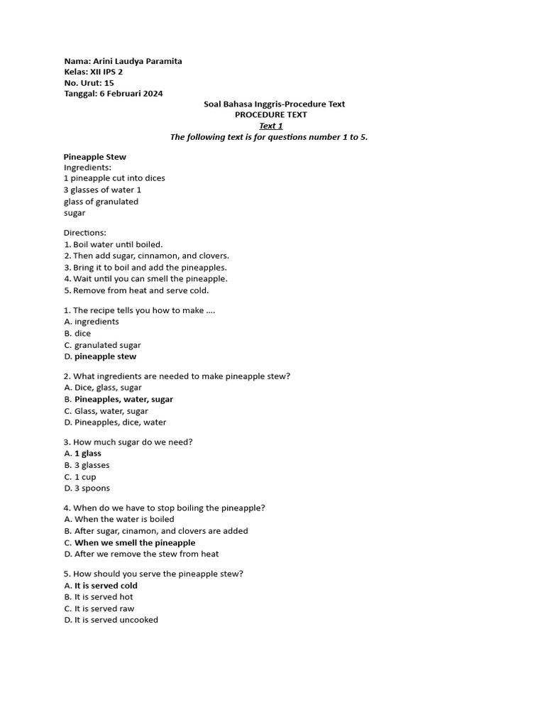 Soal Procedure Text - Arini Laudya Paramita - XII IPS 2 - 15 | Download Free PDF | Icon ...
