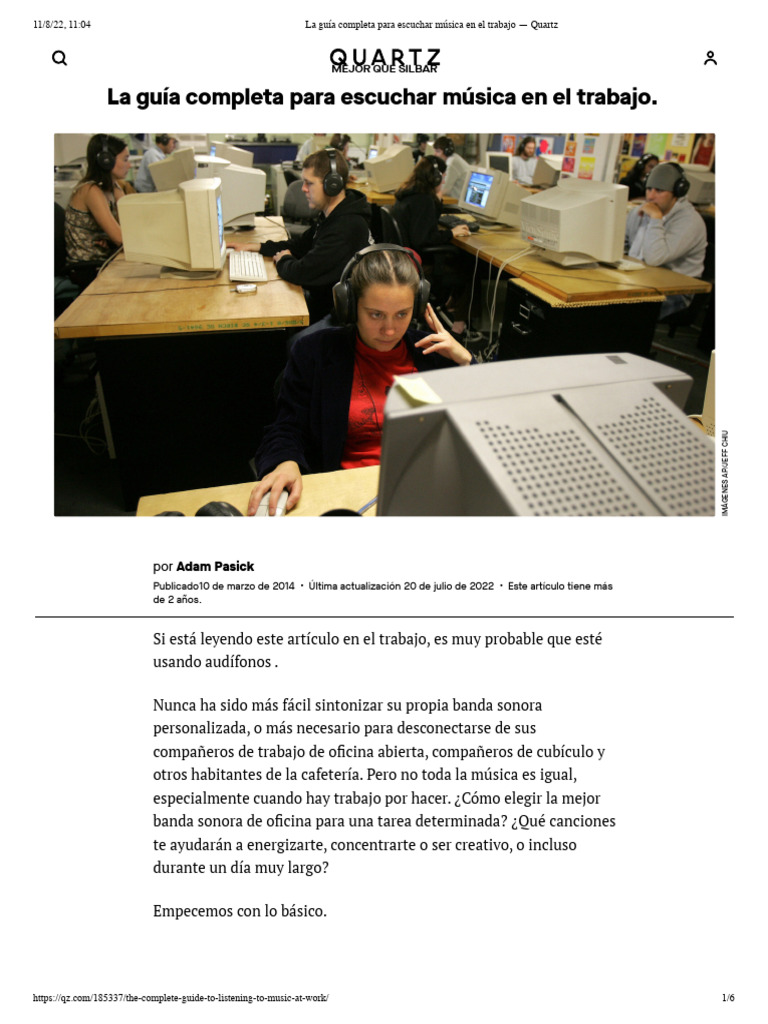 La Guía Completa para Escuchar Música en El Trabajo - Quartz | PDF