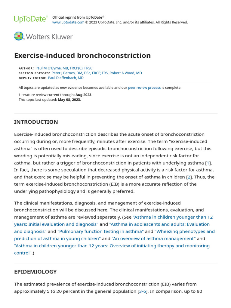 Exercise-Induced Bronchoconstriction - UpToDate | PDF | Asthma ...