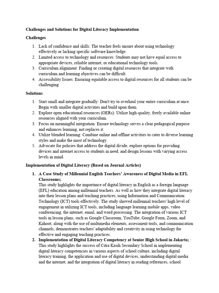 Challenges and Solutions For Digital Literacy Implementation | PDF ...