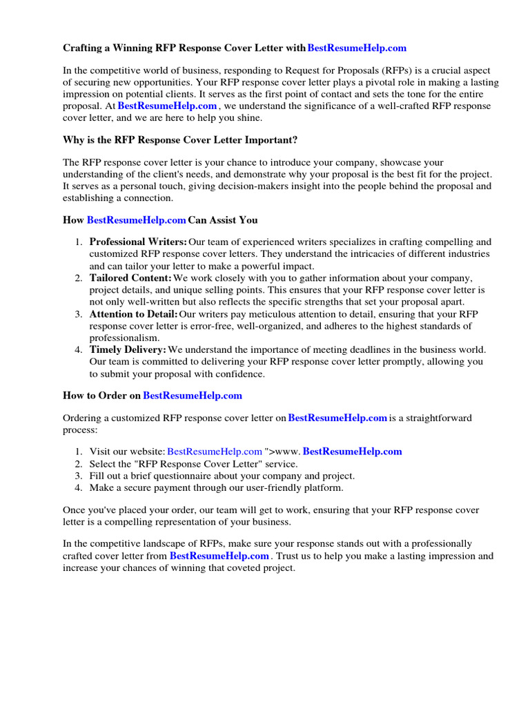 RFP Response Cover Letter | PDF | Request For Proposal | Business